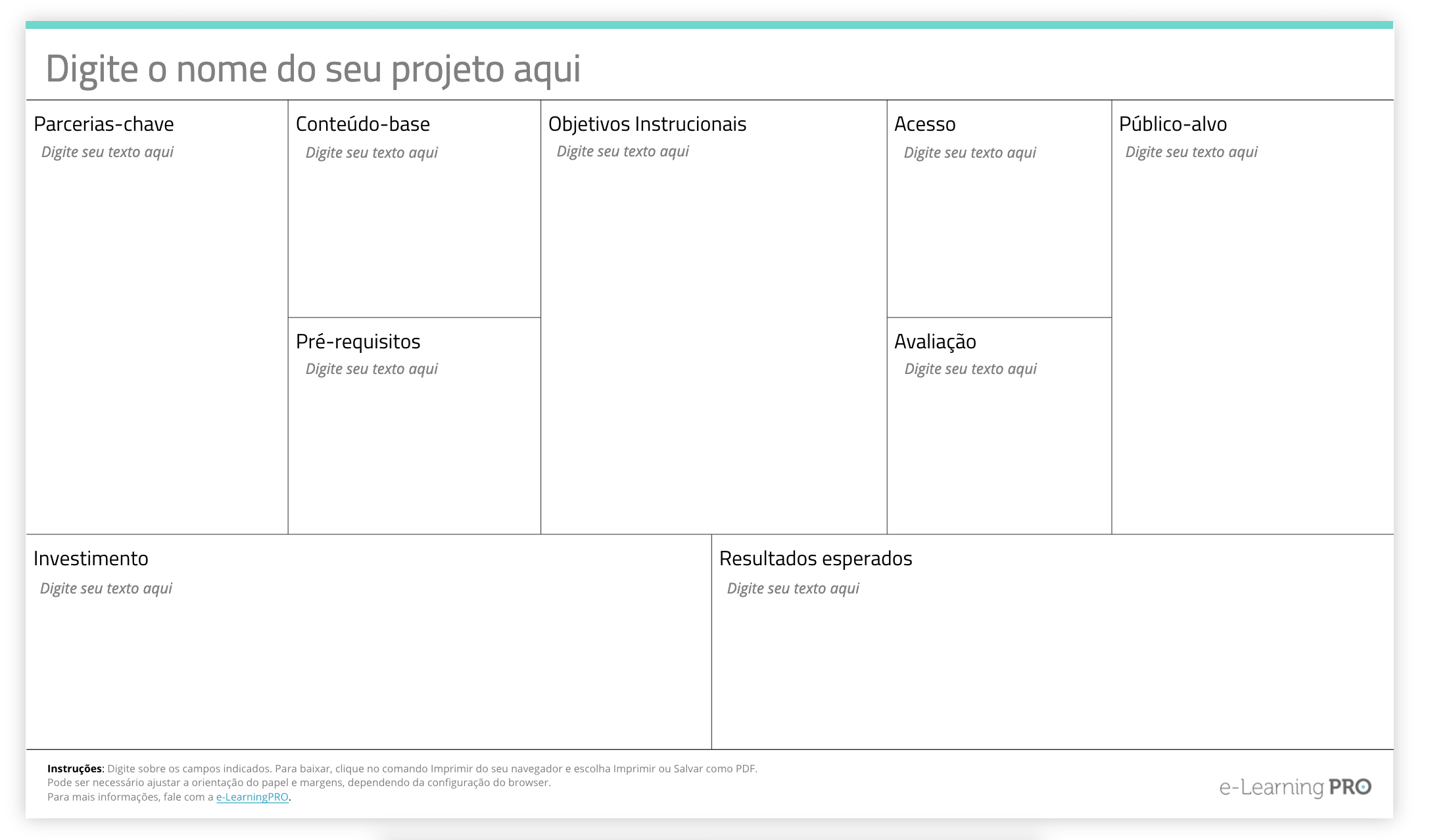 Editor Online de Modelo Canvas para Treinamentos | eLearningPRO Editor Online de Modelo Canvas para Treinamentos | eLearningPRO